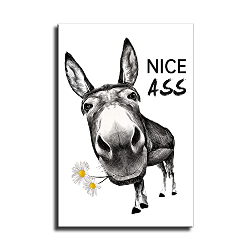 Nice Ass Funny Donkey Poster Farmhouse Bathroom Canvas Wall Art Sign Decor Black White Butt Daisy Picture HD Print Room Living Room Decor Picture (UnFramed,16×24inch)