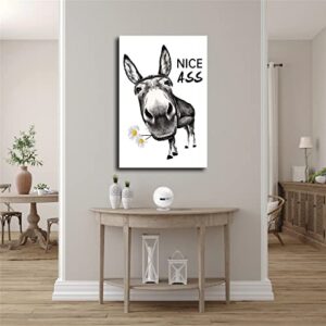 Nice Ass Funny Donkey Poster Farmhouse Bathroom Canvas Wall Art Sign Decor Black White Butt Daisy Picture HD Print Room Living Room Decor Picture (UnFramed,16×24inch)