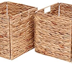 Water Hyacinth Storage Basket,Wicker baskets For Shelves,Folding 2 Packs Handmade Woven,Decorative Seagrass Shelf Basket ,Shelf Basket For Storage Toys Books And Clothes ,12x12x12 Inches.