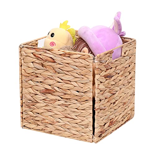 Water Hyacinth Storage Basket,Wicker baskets For Shelves,Folding 2 Packs Handmade Woven,Decorative Seagrass Shelf Basket ,Shelf Basket For Storage Toys Books And Clothes ,12x12x12 Inches.