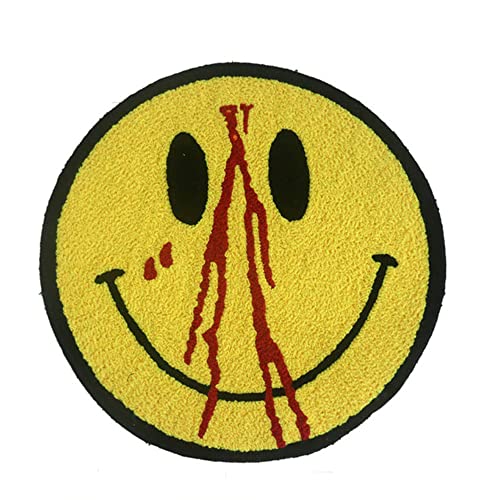 Lotus Atelier 20 in. Smiley Face Rug Fashion | Rugs for Bedroom Teen Room Decor | Hypebeast Rug Smiley Face Bullet Hole | Bathroom Rugs | Aesthetic Home Decor