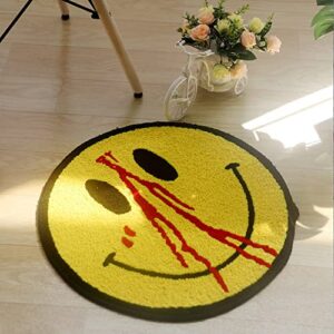 Lotus Atelier 20 in. Smiley Face Rug Fashion | Rugs for Bedroom Teen Room Decor | Hypebeast Rug Smiley Face Bullet Hole | Bathroom Rugs | Aesthetic Home Decor