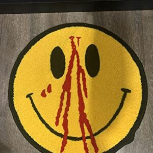 Lotus Atelier 20 in. Smiley Face Rug Fashion | Rugs for Bedroom Teen Room Decor | Hypebeast Rug Smiley Face Bullet Hole | Bathroom Rugs | Aesthetic Home Decor