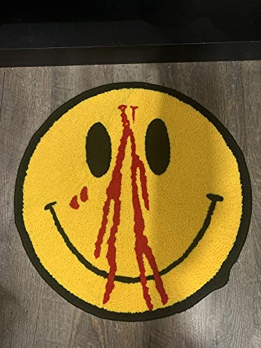 Lotus Atelier 20 in. Smiley Face Rug Fashion | Rugs for Bedroom Teen Room Decor | Hypebeast Rug Smiley Face Bullet Hole | Bathroom Rugs | Aesthetic Home Decor