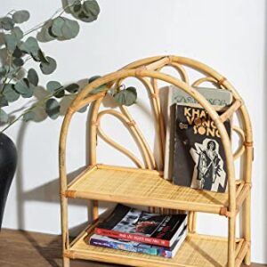 B BEMIAO CRAFTS Rattan Shelf Standing, Stand Utility Storage Shelf, Decorative Storage Organizer, Boho Shelf Decor for Kitchen, Bathroom, Nursery, 15.7" x 8.26" x 19.3"