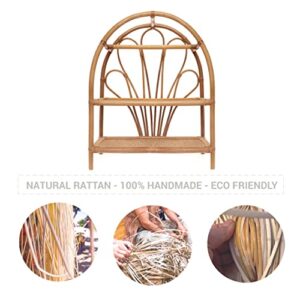 B BEMIAO CRAFTS Rattan Shelf Standing, Stand Utility Storage Shelf, Decorative Storage Organizer, Boho Shelf Decor for Kitchen, Bathroom, Nursery, 15.7" x 8.26" x 19.3"