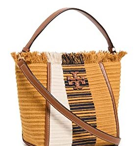 Tory Burch Women's McGraw Woven Stripe Small Bucket Bag, Chutney/Natural, One Size