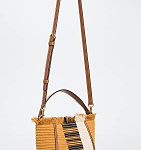 Tory Burch Women's McGraw Woven Stripe Small Bucket Bag, Chutney/Natural, One Size