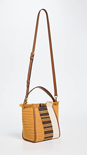 Tory Burch Women's McGraw Woven Stripe Small Bucket Bag, Chutney/Natural, One Size