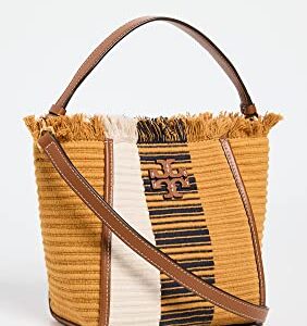 Tory Burch Women's McGraw Woven Stripe Small Bucket Bag, Chutney/Natural, One Size