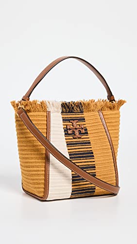 Tory Burch Women's McGraw Woven Stripe Small Bucket Bag, Chutney/Natural, One Size