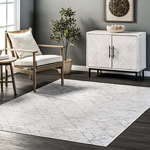 nuLOOM Regan Modern Geometric Machine Washable Area Rug, 5' x 8', Light Grey