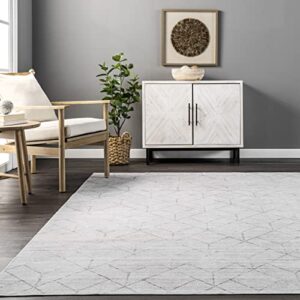 nuLOOM Regan Modern Geometric Machine Washable Area Rug, 5' x 8', Light Grey