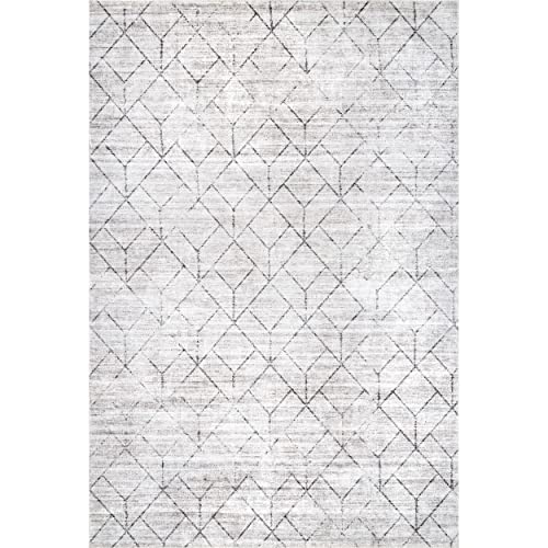 nuLOOM Regan Modern Geometric Machine Washable Area Rug, 5' x 8', Light Grey