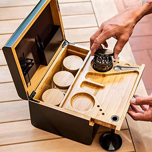 LIUDONG Premium Bamboo Storage Chest with Movable Tray, Black Deluxe Gift Box and Herbal Supply Box, with Removable Tray and Lock Wood Storage Set with Lock,Wood