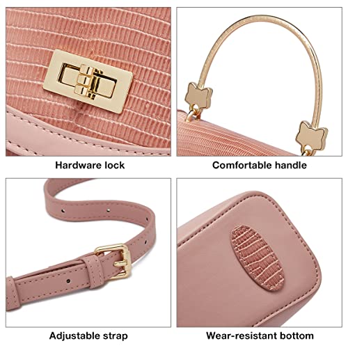 FOXLOVER Genuine Leather Shoulder Bucket Bags for Women Small Handbags Original Design Crocodile Pattern Crossbody Bags Purses(pink)