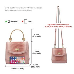 FOXLOVER Genuine Leather Shoulder Bucket Bags for Women Small Handbags Original Design Crocodile Pattern Crossbody Bags Purses(pink)