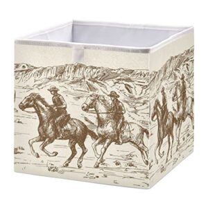 wellday storage basket western desert cowboy foldable 11 x 11 x 11 in cube storage bin home decor organizer storage baskets box for toys, books, shelves, closet, laundry, nursery