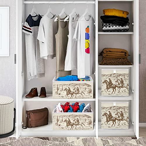 WELLDAY Storage Basket Western Desert Cowboy Foldable 11 x 11 x 11 in Cube Storage Bin Home Decor Organizer Storage Baskets Box for Toys, Books, Shelves, Closet, Laundry, Nursery