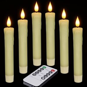 yme 6pcs led taper candles with remote and timer, fake window candles with real wax battery operated warm white flickering/steady light 2/4/6/8h timer, for halloween wedding decorations