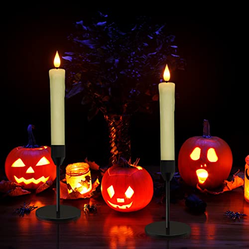 Yme 6pcs LED Taper Candles with Remote and Timer, Fake Window Candles with Real Wax Battery Operated Warm White Flickering/Steady Light 2/4/6/8H Timer, for Halloween Wedding Decorations