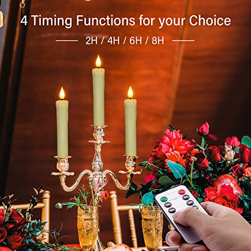 Yme 6pcs LED Taper Candles with Remote and Timer, Fake Window Candles with Real Wax Battery Operated Warm White Flickering/Steady Light 2/4/6/8H Timer, for Halloween Wedding Decorations