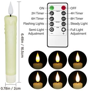 Yme 6pcs LED Taper Candles with Remote and Timer, Fake Window Candles with Real Wax Battery Operated Warm White Flickering/Steady Light 2/4/6/8H Timer, for Halloween Wedding Decorations