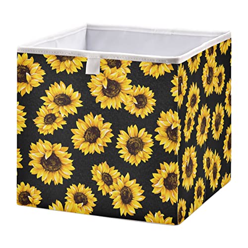 Kigai Cube Storage Bin Sunflower Black Foldable Storage Basket Toy Storage Box for Home Organizing Shelf Closet Bins, 11 x 11 x 11-Inch