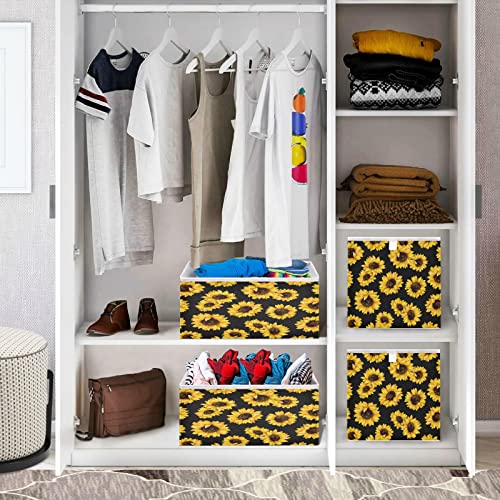 Kigai Cube Storage Bin Sunflower Black Foldable Storage Basket Toy Storage Box for Home Organizing Shelf Closet Bins, 11 x 11 x 11-Inch