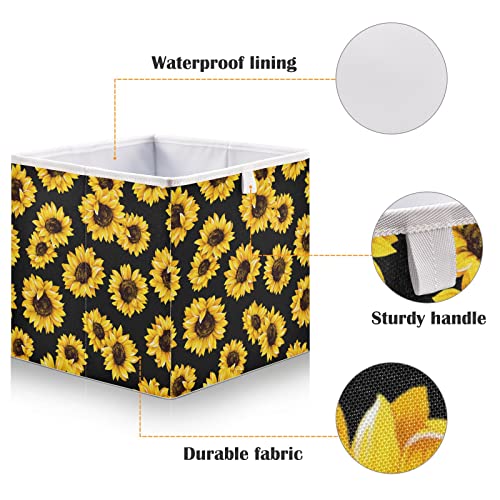 Kigai Cube Storage Bin Sunflower Black Foldable Storage Basket Toy Storage Box for Home Organizing Shelf Closet Bins, 11 x 11 x 11-Inch