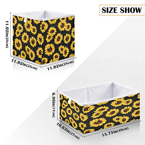 Kigai Cube Storage Bin Sunflower Black Foldable Storage Basket Toy Storage Box for Home Organizing Shelf Closet Bins, 11 x 11 x 11-Inch