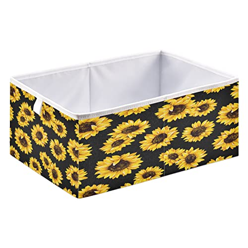 Kigai Cube Storage Bin Sunflower Black Foldable Storage Basket Toy Storage Box for Home Organizing Shelf Closet Bins, 11 x 11 x 11-Inch