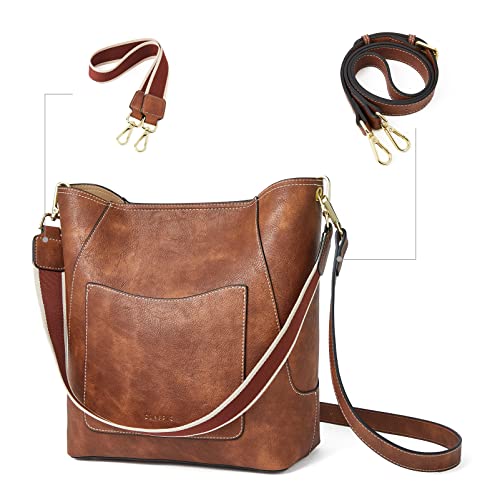 BROMEN Bucket Bags for Women Leather Hobo Bags Women Crossbody Bucket Bag Purse Designer Purses and Handbags for Women Brown