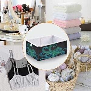 ALAZA Blue Watercolor Octopus Kraken 11 Inch Cube Storage Bin Organizer Foldable Basket for Closet Cabinet Shelf Office