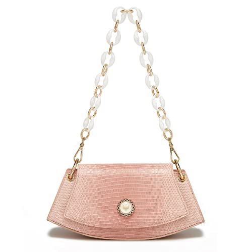 FOXLOVER Split Leather Shoulder Bags Crossbody Purses for Women Fashion Crocodile Hobo Bag Ladies Handbag and Purse (Pink)