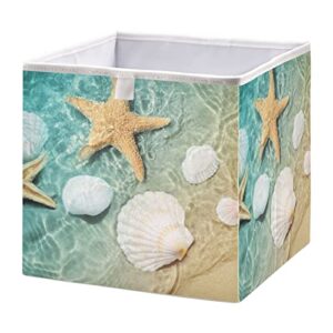 kigai storage basket starfish shell summer beach foldable storage bin 11 x 11 x 11 inches cube storage baskets box for shelves closet laundry nursery bedroom home decor