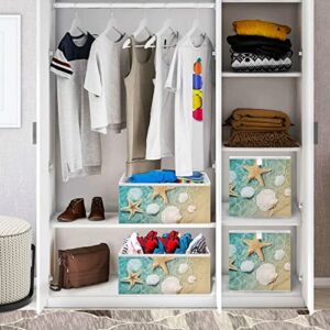 Kigai Storage Basket Starfish Shell Summer Beach Foldable Storage Bin 11 X 11 X 11 Inches Cube Storage Baskets Box for Shelves Closet Laundry Nursery Bedroom Home Decor