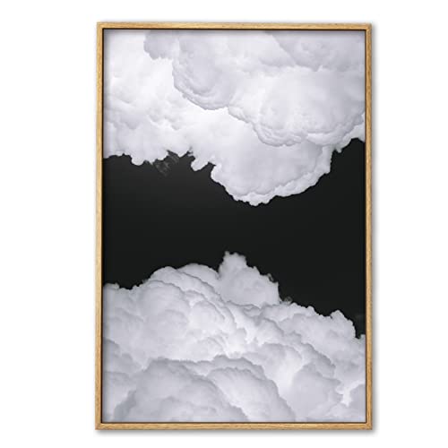 Zzuyi Framed Canvas Print Wall Art Black White Grayscale Cloud Sky Landscape Modern Art Scenic Colorful for Living Room, Bedroom, Office- 12"x16" Natural