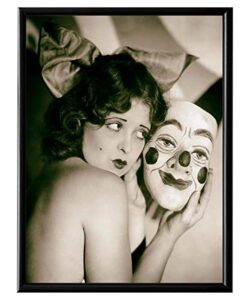 clara bow vintage print poster – 1920s retro hollywood movie photo – clown wall art – retro black and white weird stuff – gifts for old strang lovers – antique actress pictures wall decor for bedroom