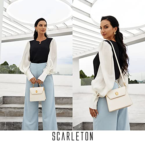 Scarleton Gold Top Handle Satchel Purses for Women, Handbags for Women, Crossbody Bags for Women, Shoulder Bag Purse Mini, H208402 - White