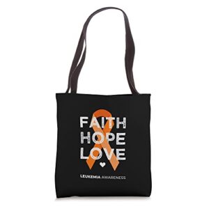 leukemia faith hope love orange ribbon leukemia awareness tote bag