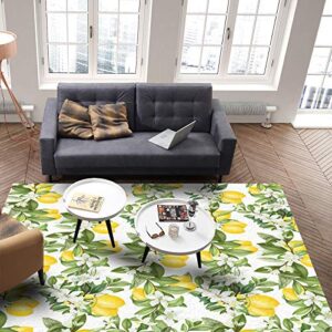 Rustic Spring Lemon with Leaves Filling Area Rug for Bed Room, 3' x 5' Indoor Accent Rugs Non-Skid Kitchen Runner, Yellow Summer Floral Bathroom Rugs Modern Floor Mats Washable Throw Carpet