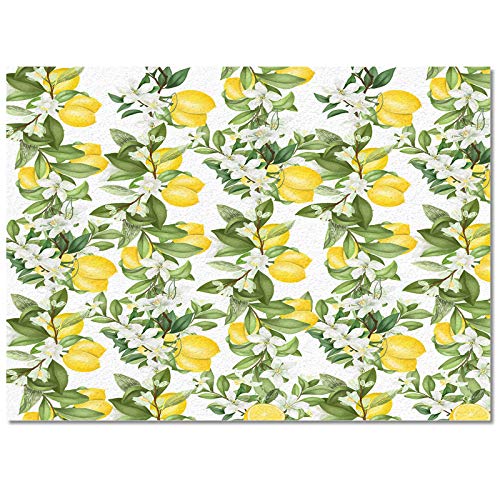 Rustic Spring Lemon with Leaves Filling Area Rug for Bed Room, 3' x 5' Indoor Accent Rugs Non-Skid Kitchen Runner, Yellow Summer Floral Bathroom Rugs Modern Floor Mats Washable Throw Carpet