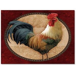 Rustic Rooster Marble Pattern Area Rug for Bed Room, 3' x 5' Indoor Accent Rugs Non-Skid Kitchen Runner, Farmhouse Red Round Bathroom Rugs Modern Floor Mats Washable Throw Carpet