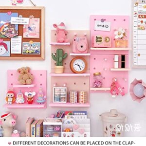 JHTPSLR DIY Shelves for Wall 8.7 inch Cute Kawaii Wall Storage Racks and Shelving No Drill No Damage Shelf Rack Multi-Layer Easy Assembling for Teen Girls Room Bedroom Dorm Balcony (Pink)