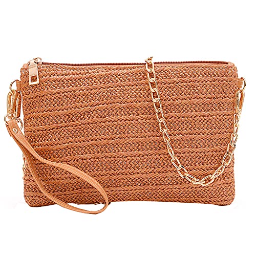 Beurlike Straw Clutch Purses for Women Beach Wristlet Wallet Small Cross body bag for Girls(Brown)