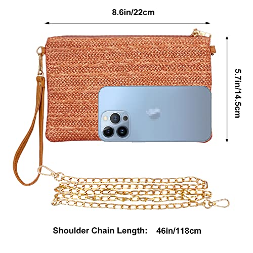 Beurlike Straw Clutch Purses for Women Beach Wristlet Wallet Small Cross body bag for Girls(Brown)