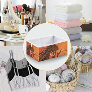 Beautiful African Woman Storage Basket Storage Bin Rectangular Collapsible Storage Cubes Cloth Baskets Containers Organizer for Living Room Car