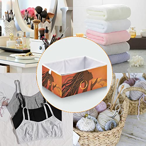 Beautiful African Woman Storage Basket Storage Bin Rectangular Collapsible Storage Cubes Cloth Baskets Containers Organizer for Living Room Car