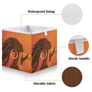 Beautiful African Woman Storage Basket Storage Bin Rectangular Collapsible Storage Cubes Cloth Baskets Containers Organizer for Living Room Car